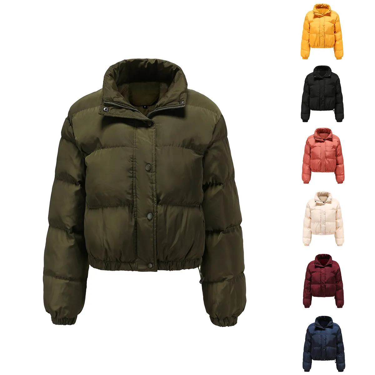 Warm & Stylish: Quilted Short Cotton Jacket - Long Sleeve High Collar ...