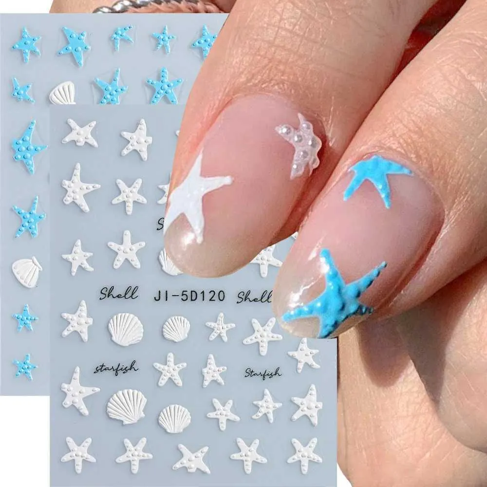 5D Ocean Theme Nail Art Stickers - Butterfly, Starfish, Letters - DIY ...