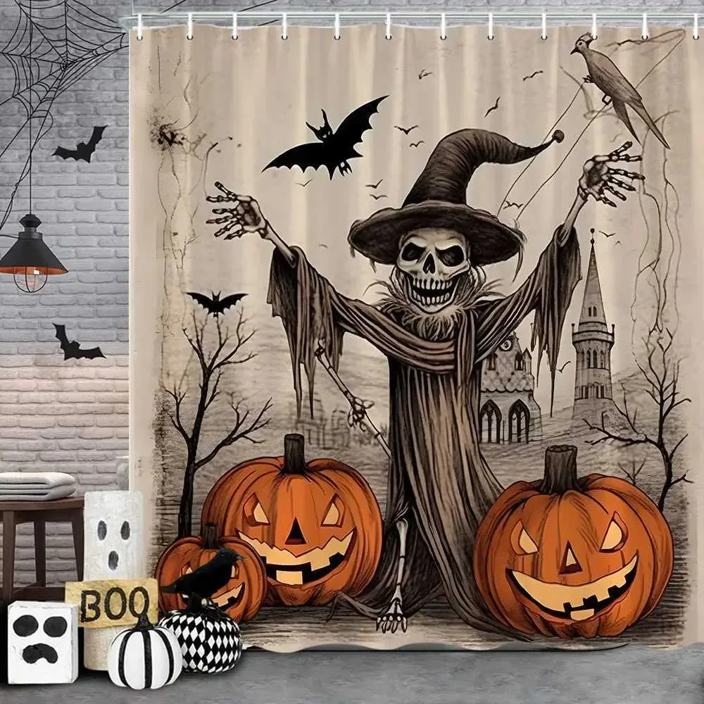 Halloween Horror Halloween Shower Curtain Set Black Cat And Pumpkin Design Washable Polyester Fabric Bathroom Decor From Love of roses 8.61 DHgate.Com