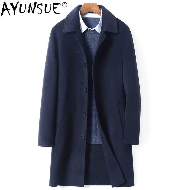 Thick Wool Coat Mens Winter Cashmere Blend Overcoat Double Sided ...