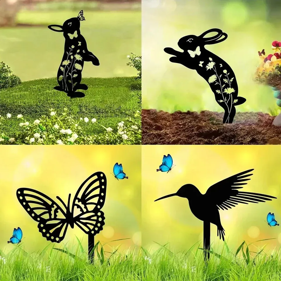 Metal Rabbit Garden Stake Outdoor Animal Silhouette Decoration For Yard ...