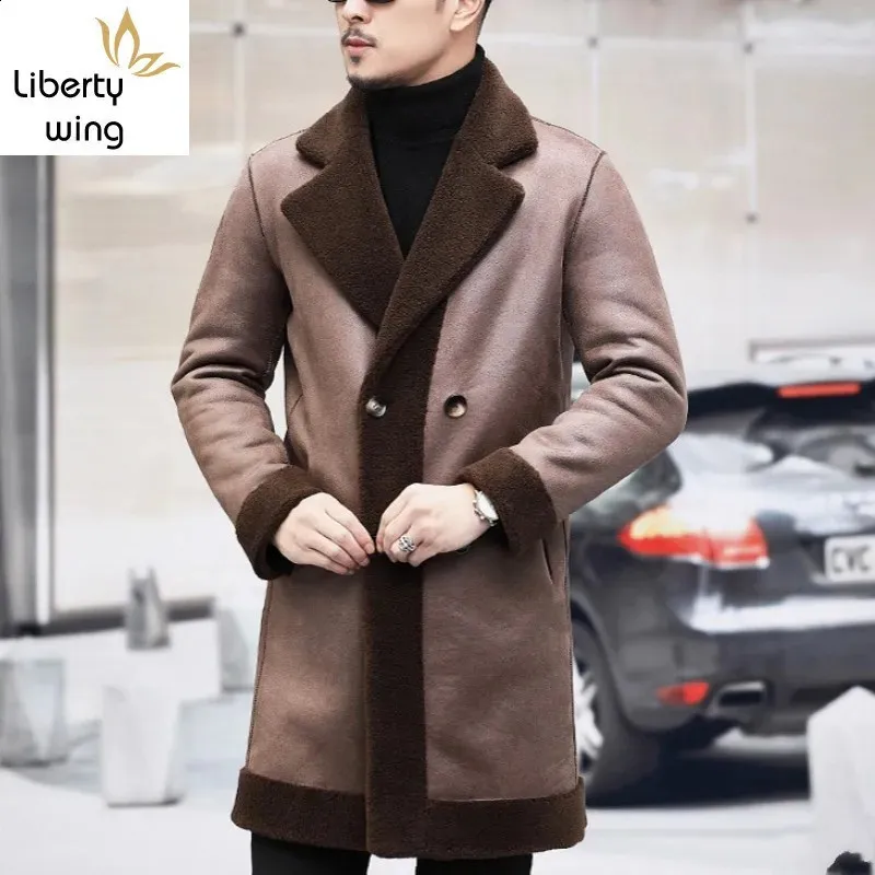 Mens Genuine Wool Leather Jacket Reversible Slim Fit Warm Wool Coat ...