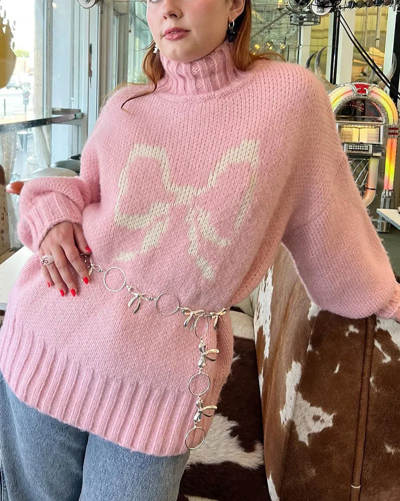 Bow Sweater Casual Streetwear Knitted Sweater Painting Anime Demon Hip ...