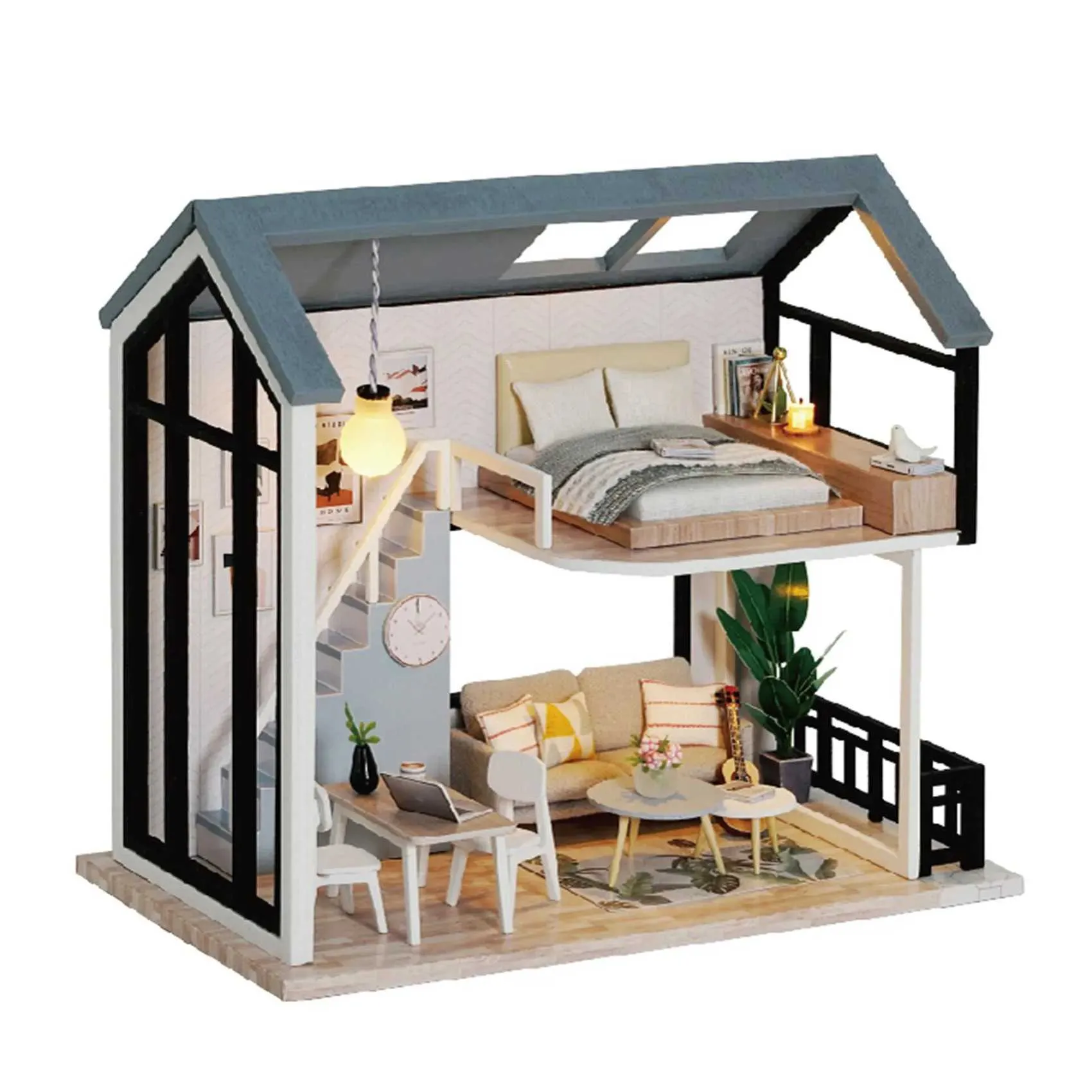 DIY Mini Dollhouse Kit: Miniature Furniture Wooden Duplex House ...