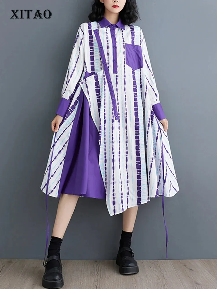 Asymmetric Print Shirt Dress: Fashionable Contrast Patchwork, Autumn ...