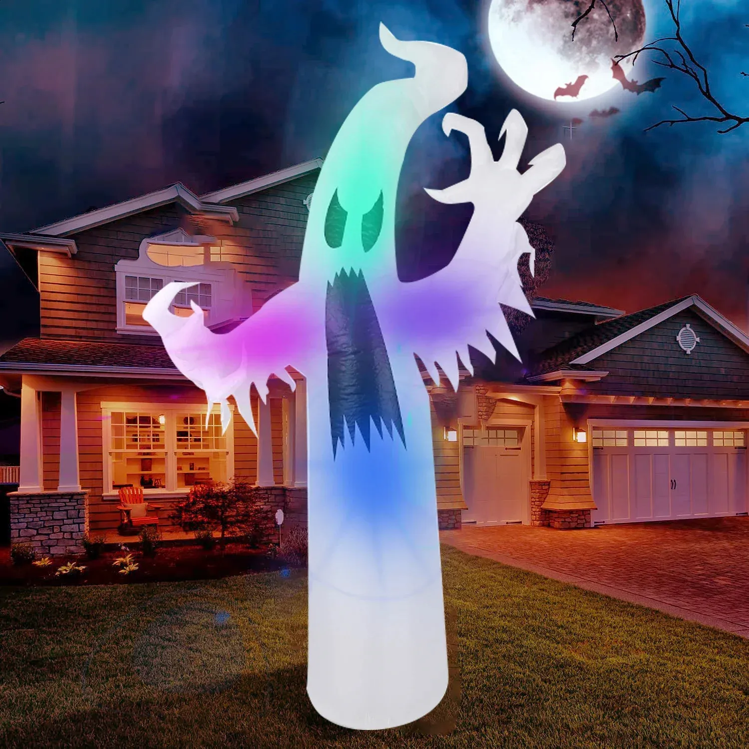 Giant 8FT Halloween Inflatable Ghost - LED Color Changing Outdoor ...