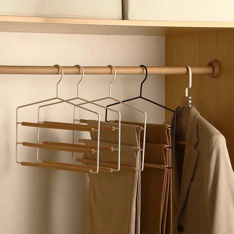 3-Tier Wooden Pants Hanger Space-Saving Multi-Layer Trouser Rack for ...
