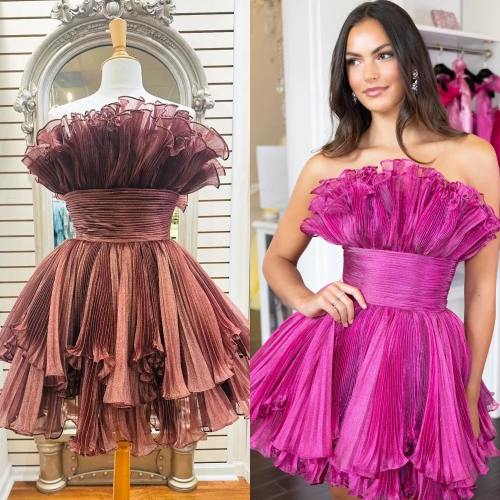 Sexy Bronze Crumb Catcher Magenta Cocktail Dress With Pleats And Ruffle ...