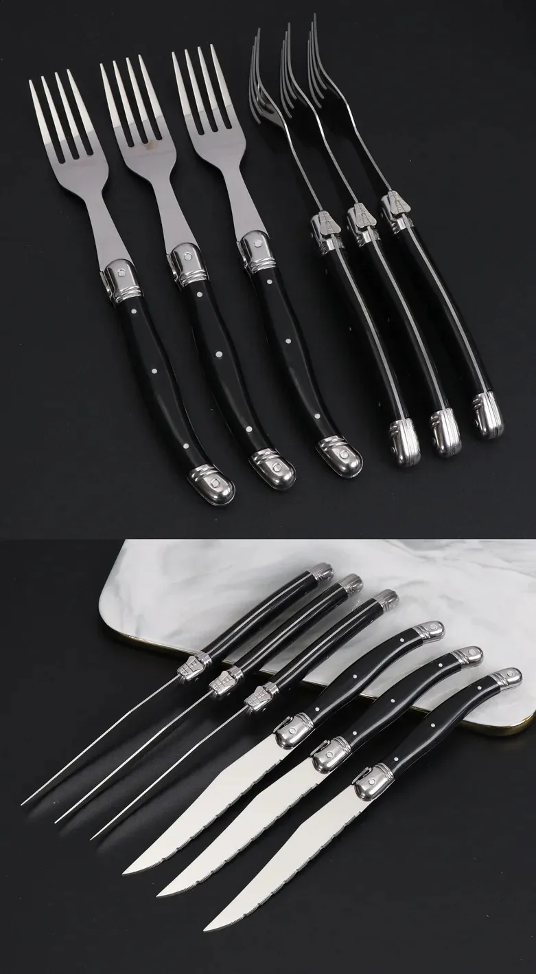 Premium Stainless Steel Steak Knives & Forks Set - Black Handle, Modern ...