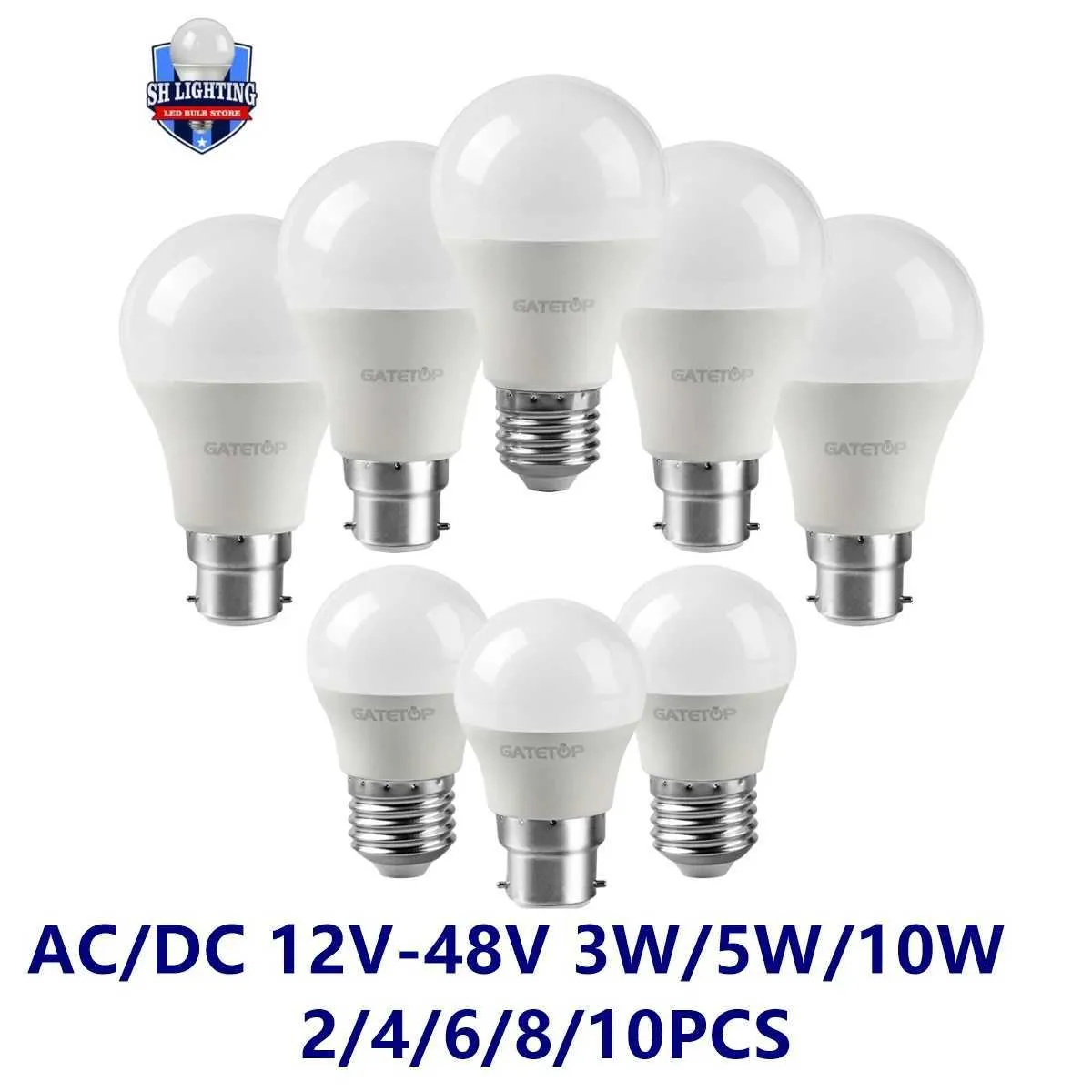 12V/36V/48V LED Light Bulb E27/B22 10W - AC/DC Low Voltage for Solar ...