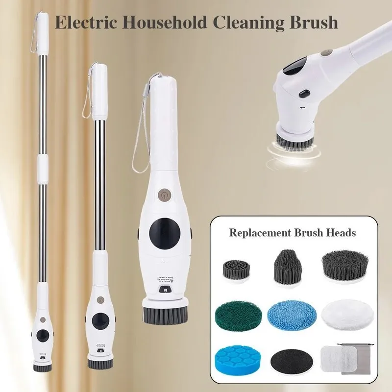8-in-1 Electric Cleaning Brush with LCD & LED Light - Multi-Surface ...