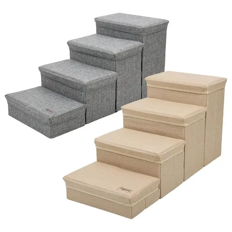 Foldable 4 Step Pet Dog Stairs With Storage Non Slip, NonIrritating ...