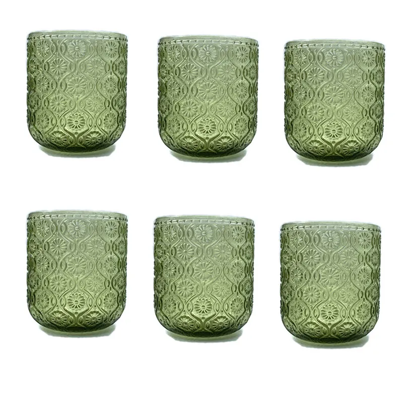 Vintage Glass Cups, Embossed Floral Drinking Glasses Decorative ...