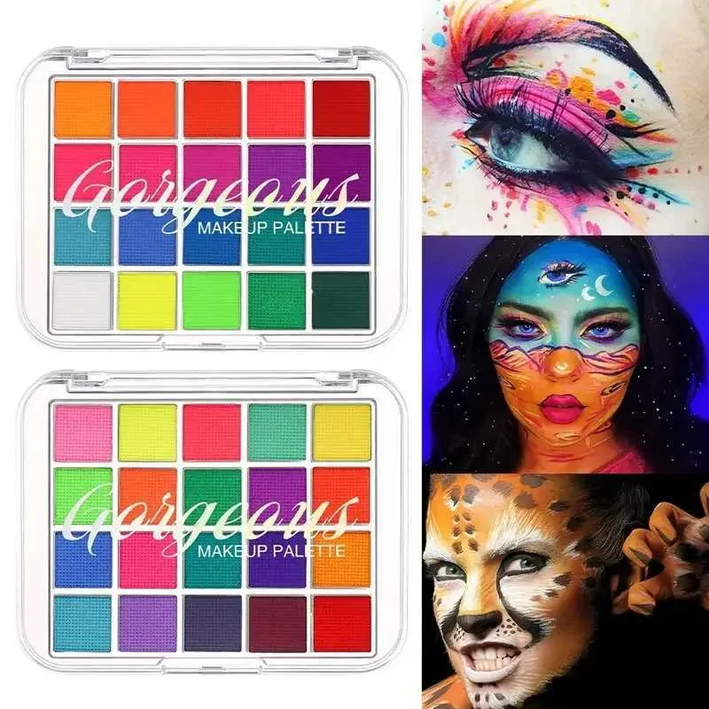 20-Color UV Reactive Face & Body Paint Palette - Neon Glow, Luminous ...