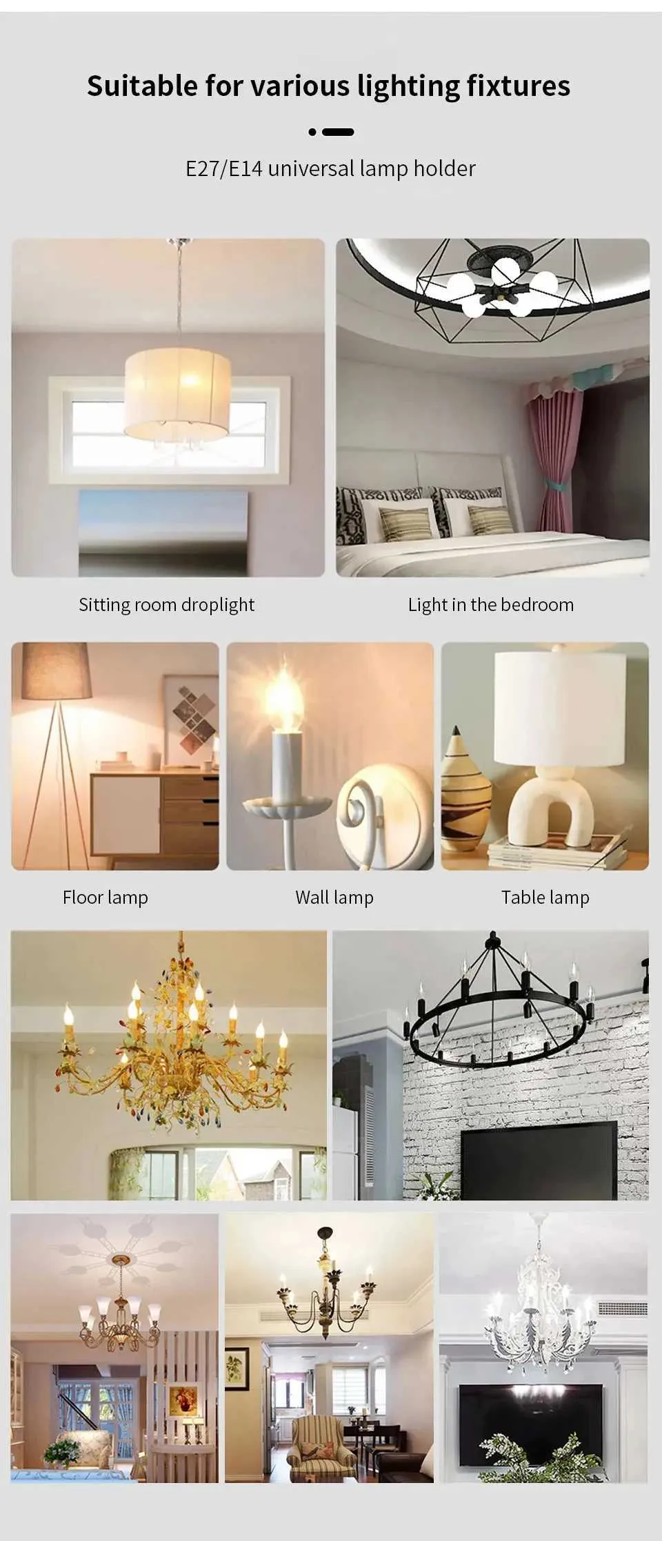 10 Pack E27/E14 LED Candle Bulbs, 220V, 3W/6W/9W/12W, Energy-Saving ...