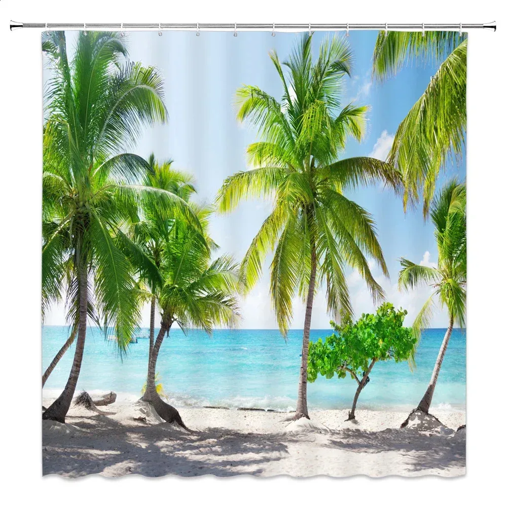 Seascape Shower Curtain: 3D Waterproof Fabric, Ocean Beach Design ...