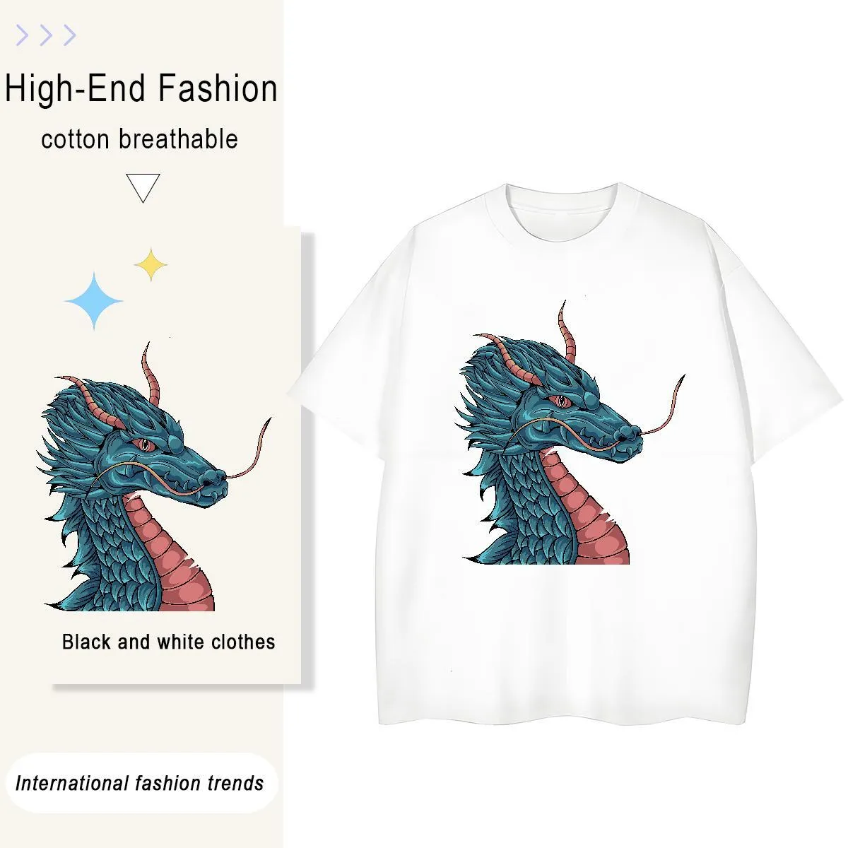 Premium Cotton Crew Neck T-Shirts for Women - Dragon Print - Shop Now ...
