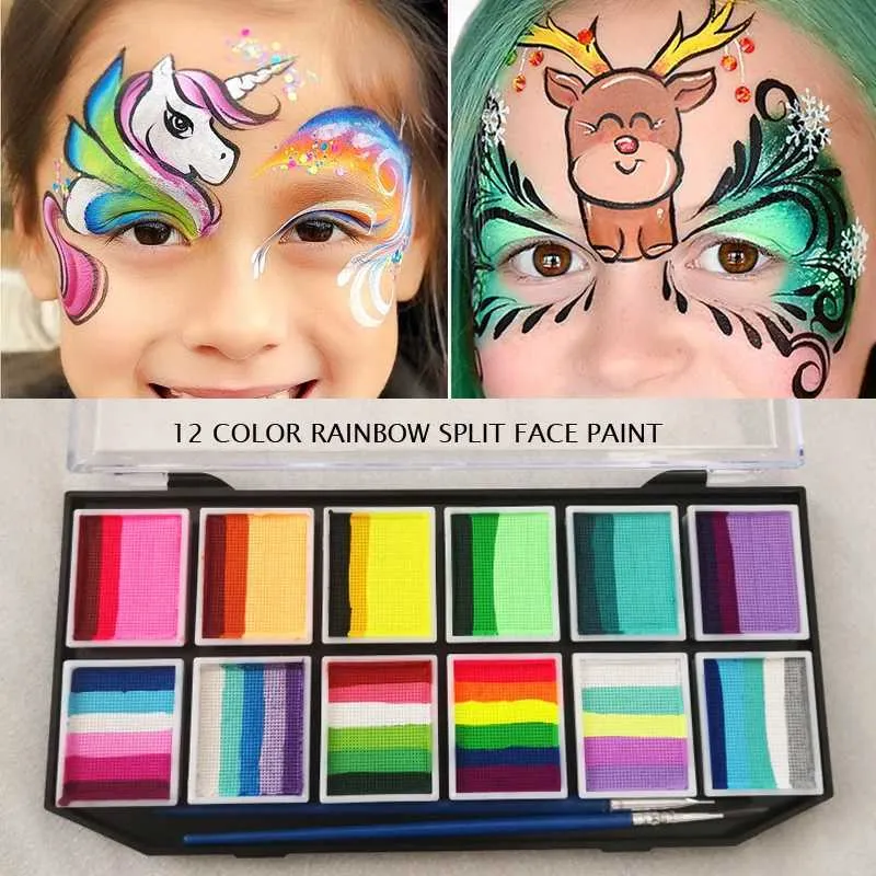 Face Painting Palette 12 Water Based Rainbow One Stroke Split Cake ...
