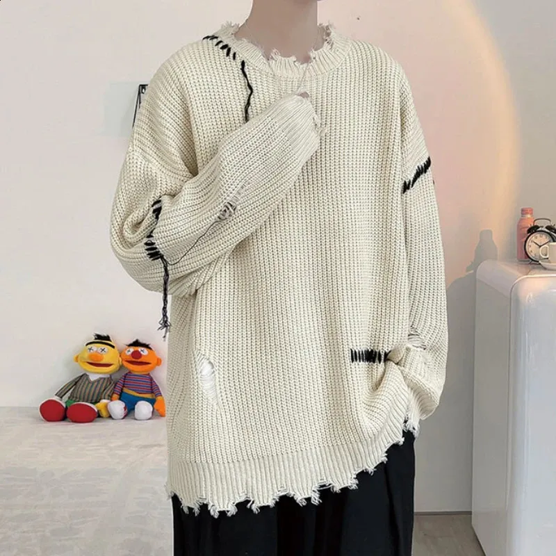 Harajuku Knitted Retro oversized sweater for Men - Korean Fashion Hip ...