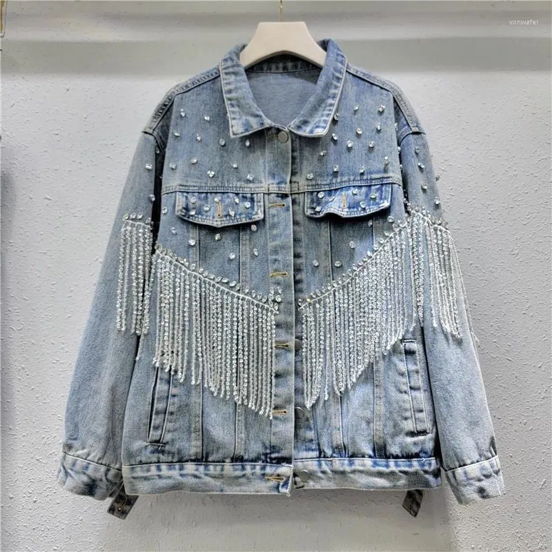 DHgate.com:Diamond Beaded Denim Jacket: Women's Fashion Jackets with Tassels - Shop Now!:Apparel