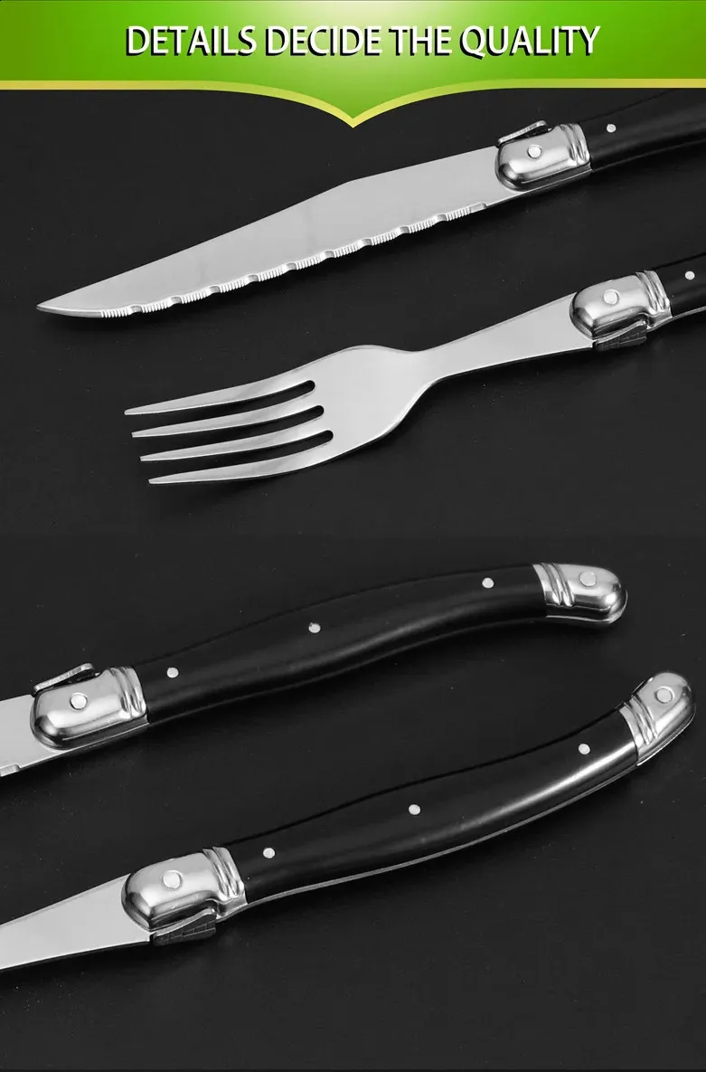Premium Stainless Steel Steak Knives & Forks Set - Black Handle, Modern ...