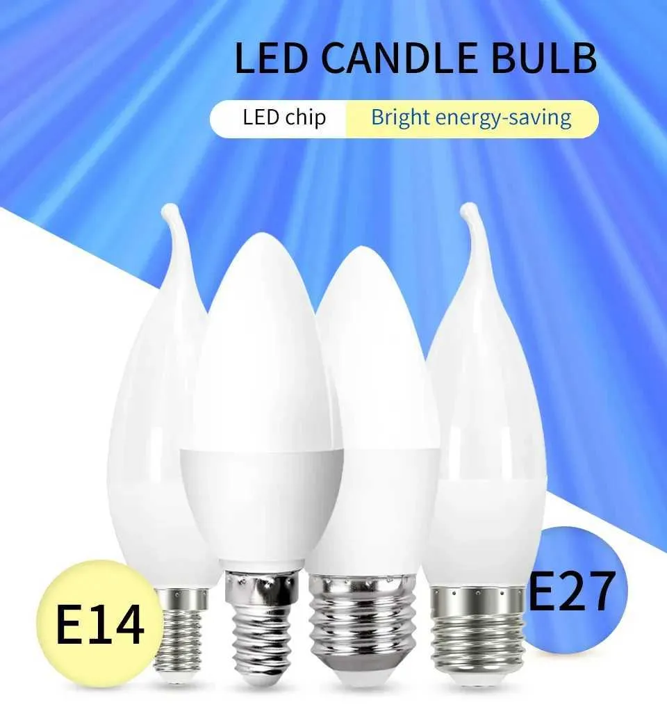 10 Pack E27/E14 LED Candle Bulbs, 220V, 3W/6W/9W/12W, Energy-Saving ...