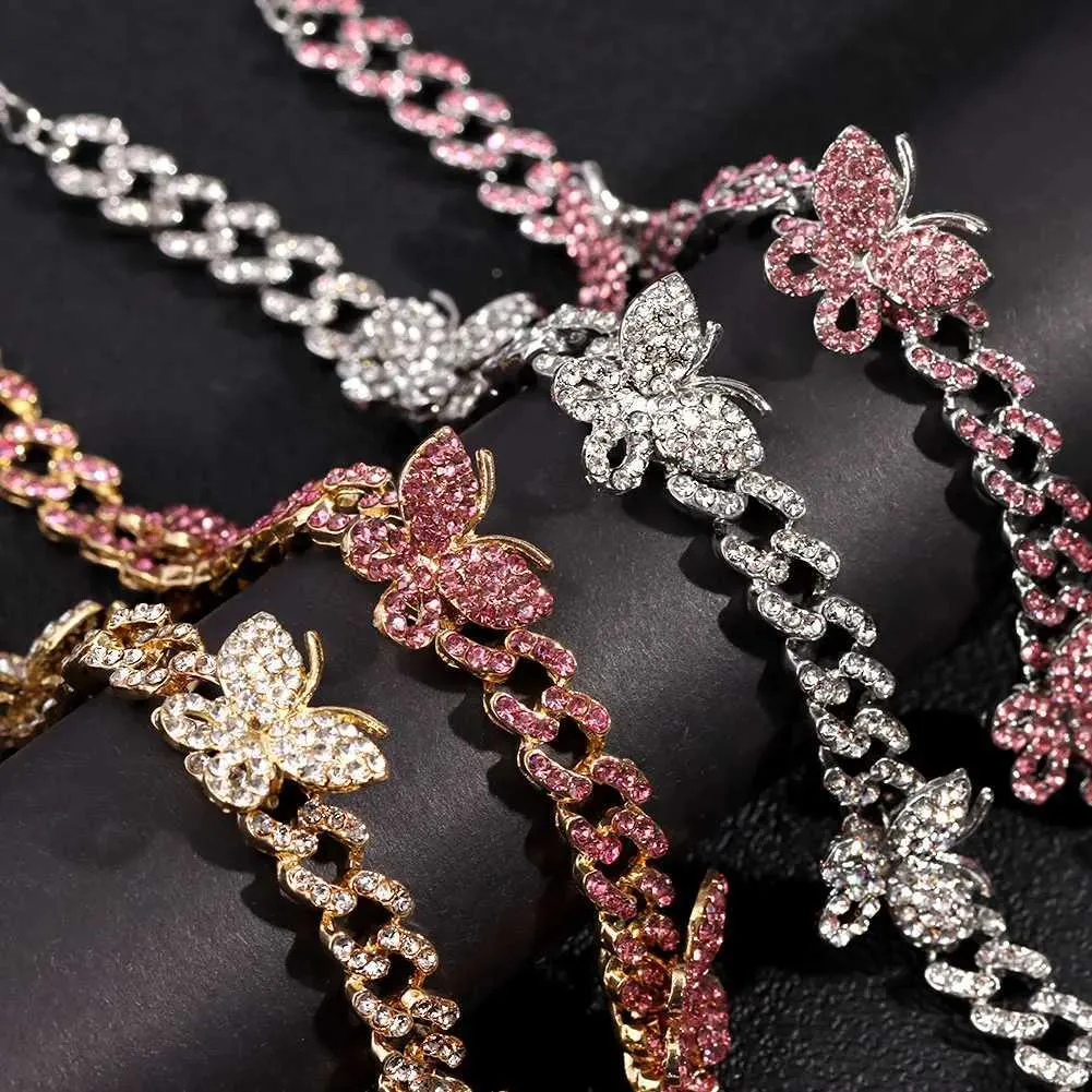 Hip Hop Rhinestones Butterfly Chunky Metal Cuban Link Anklet Chain ...