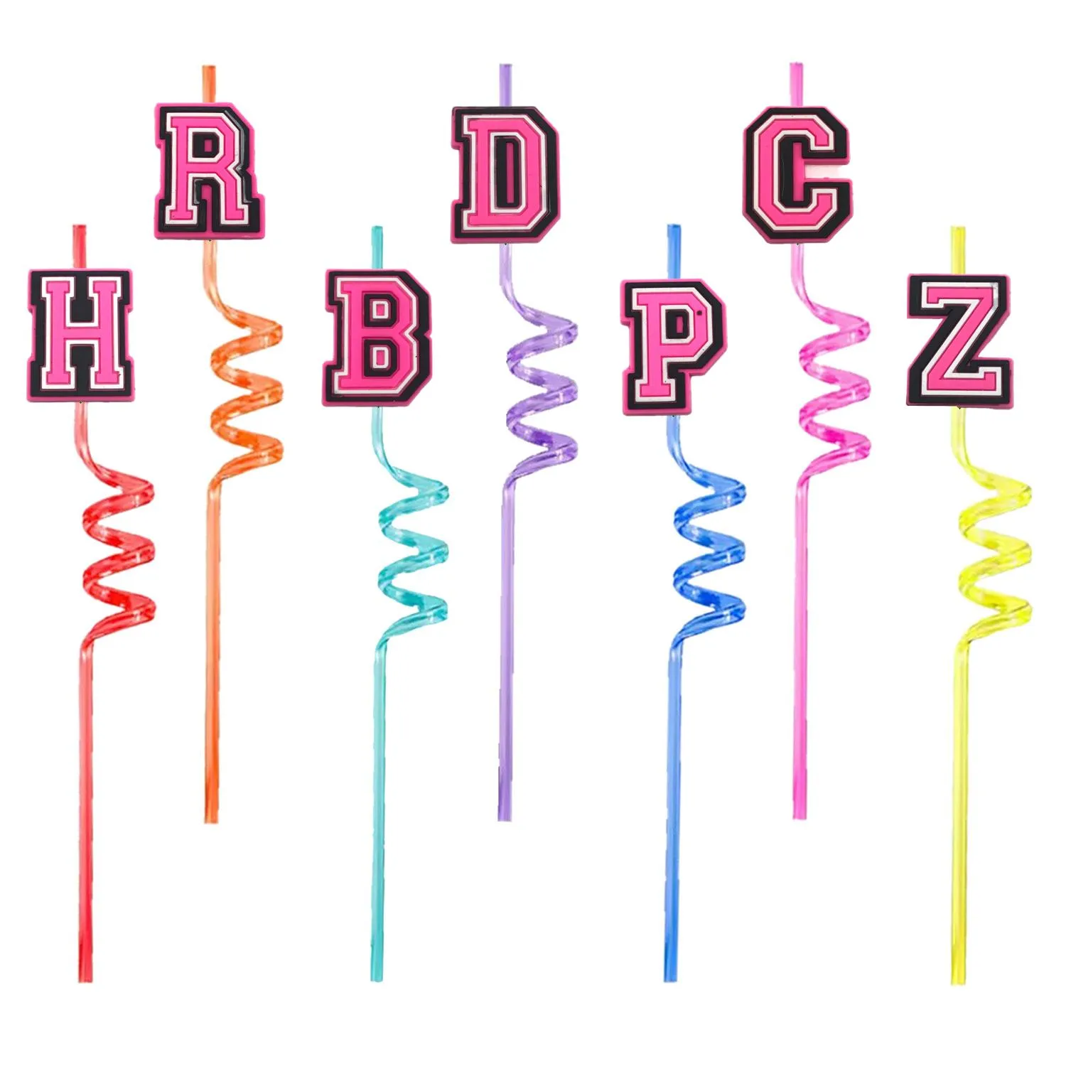 Reusable Pink Letter Themed Plastic Cocktail Straws Drinking Sts For ...
