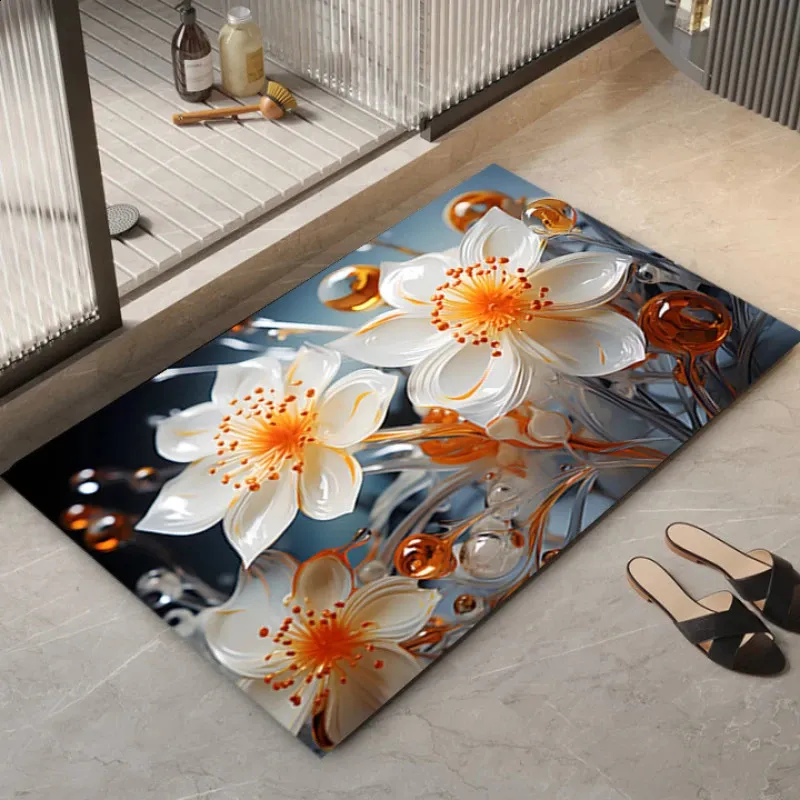Super Absorbent Diatom Bath Mat - Floral 3D Design, Anti-Slip, Quick ...
