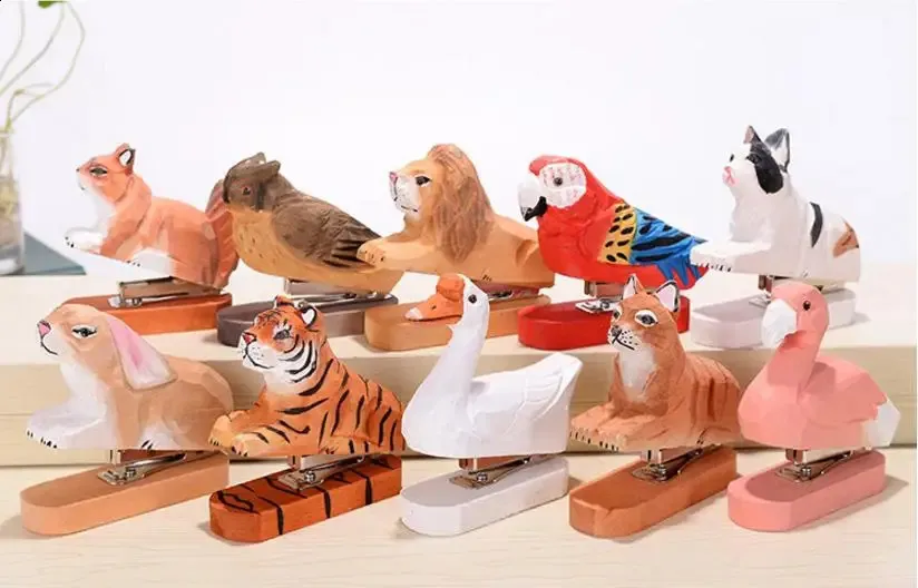 Cute Animal Wood Carving Stapler - Handmade Forest Creature Design ...