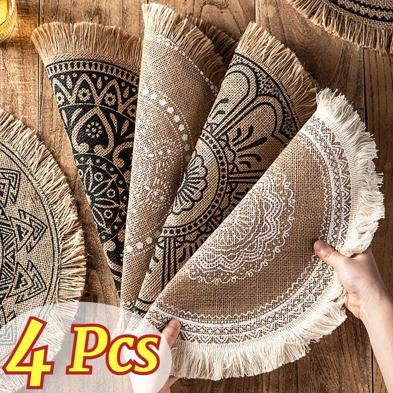 4 Bohemian Style Heat Resistant Anti Slip Circular Coasters, 15 Inches ...