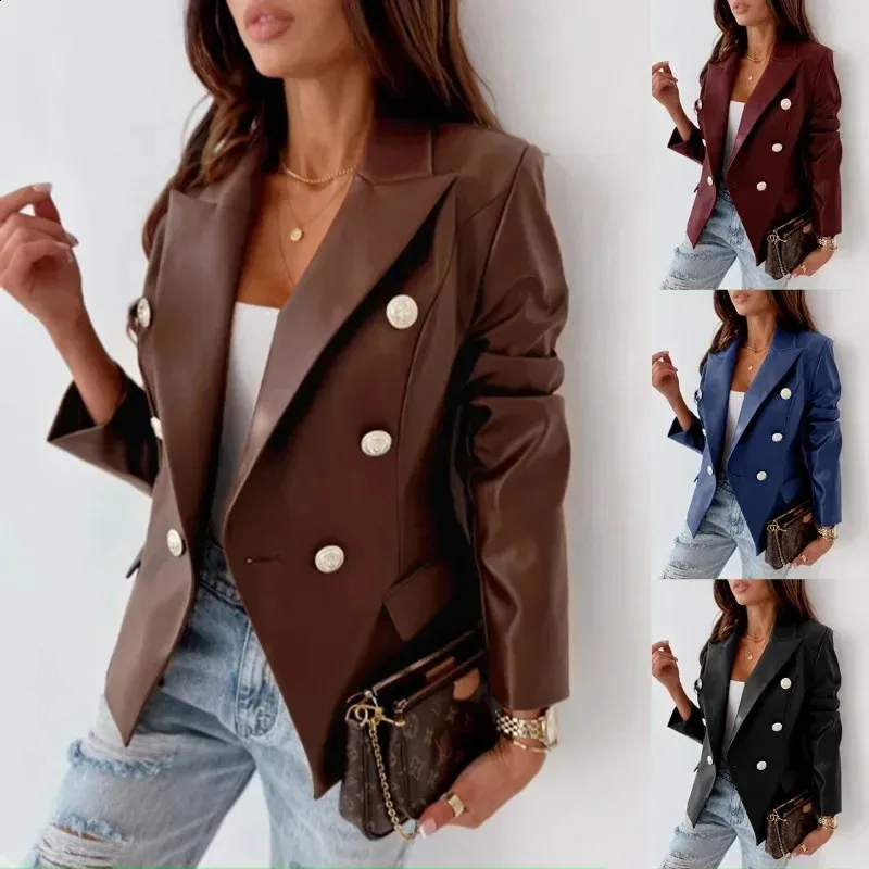 Premium Double Breasted Leather Jacket Set - Women's Autumn/Winter ...