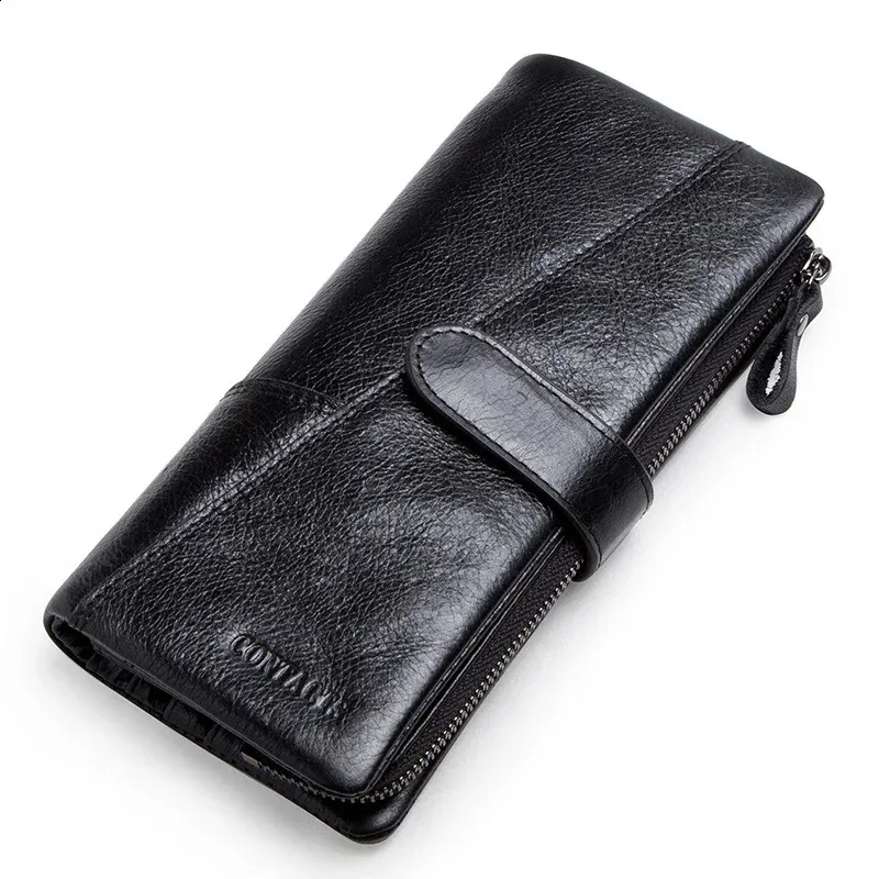 Premium Leather Long Wallet for Men: Zippered Coin Pocket & Phone ...