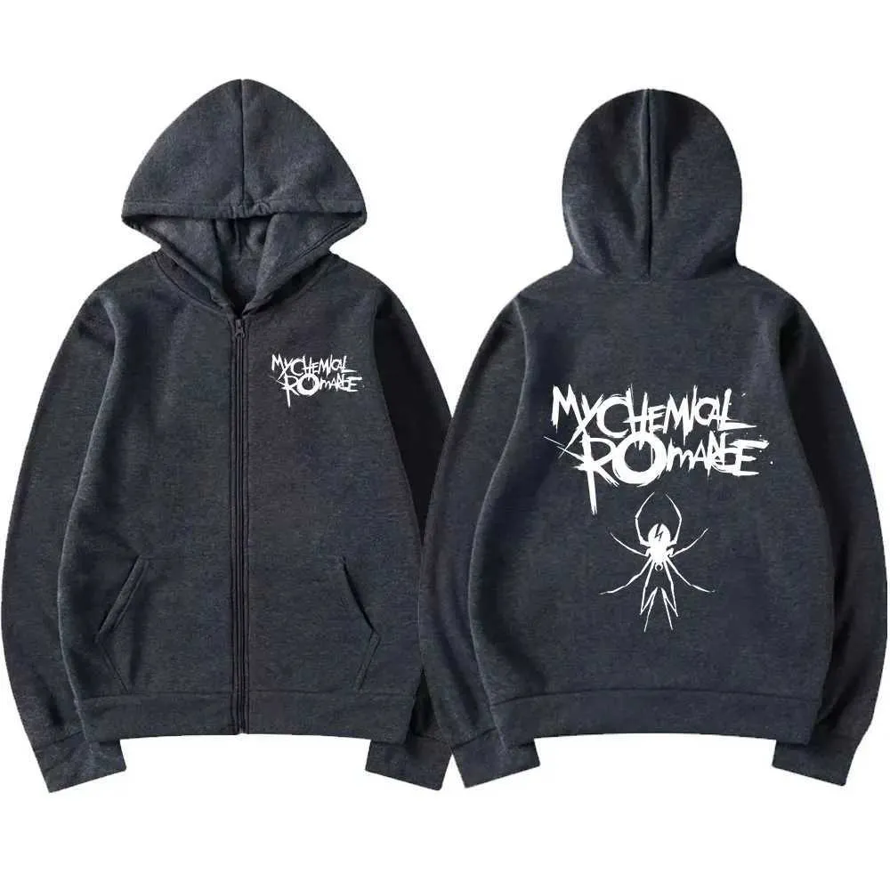 Rock Band My Chemical Romance Dead Zipper Graphic Zip Up Hoodie Black ...