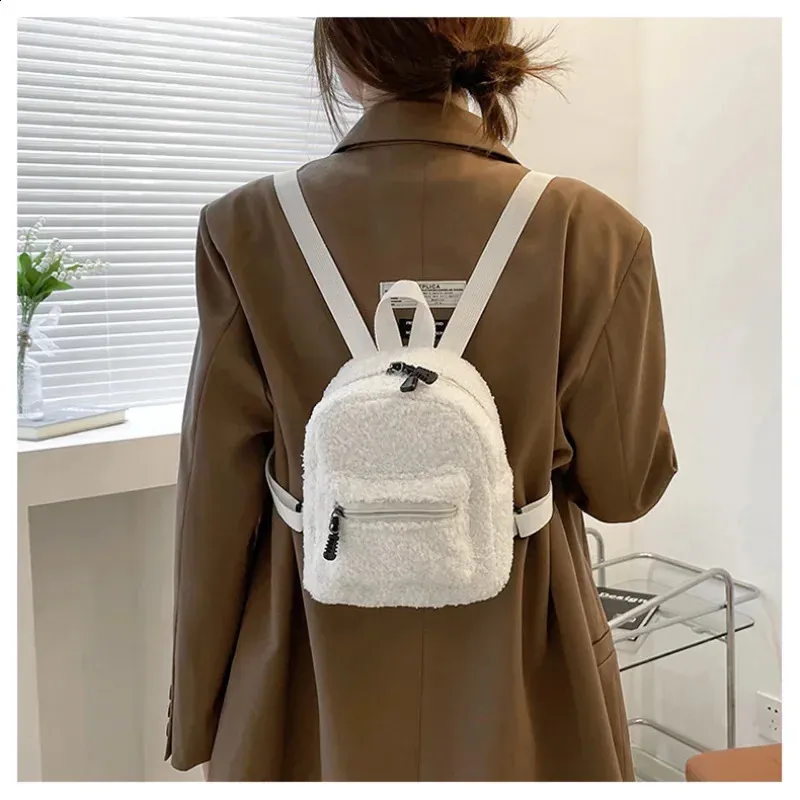 Mini Velvet Backpack: Solid Color Plush Bag for Women & Girls - Shop ...
