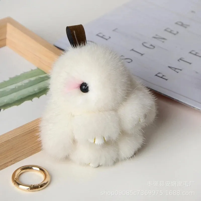 Cute Mink Fur Bunny Keychain - Plush Rabbit Keychain Purse Charm for ...