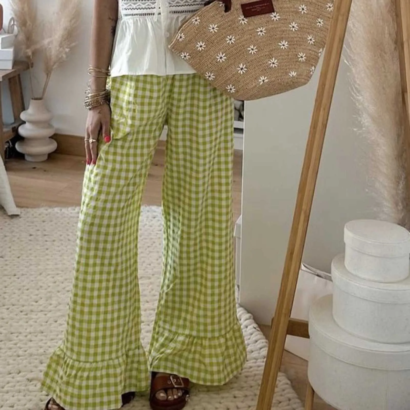 Capris Y2K De Mujeres: Pantalones Planos Lisos Con Dobladillo Con ...