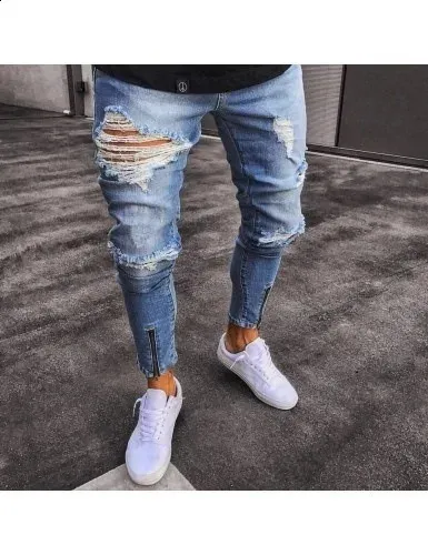 Slim Fit Ripped Ankle Jeans - Men's European & American Street Style ...
