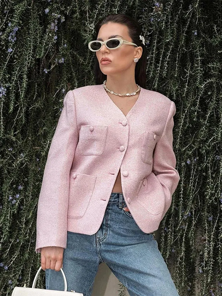 Elegant Solid Women Tweed Jacket V Neck Single... From Leonorastore ...