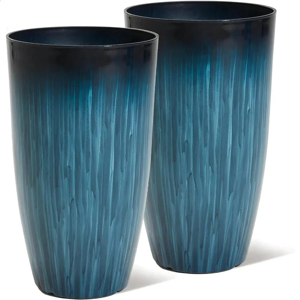 Large Gradient Blue Planter Set - Tall, Glossy Plant Pots for Indoors ...