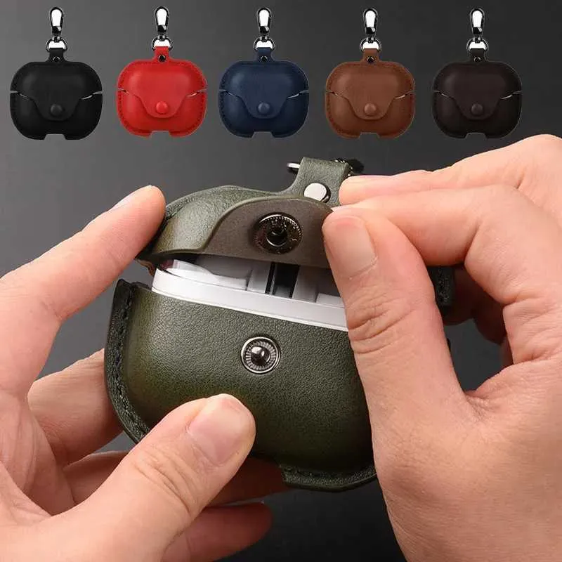 Premium PU Leather Earbud Case - Shockproof Protection with Keychain ...