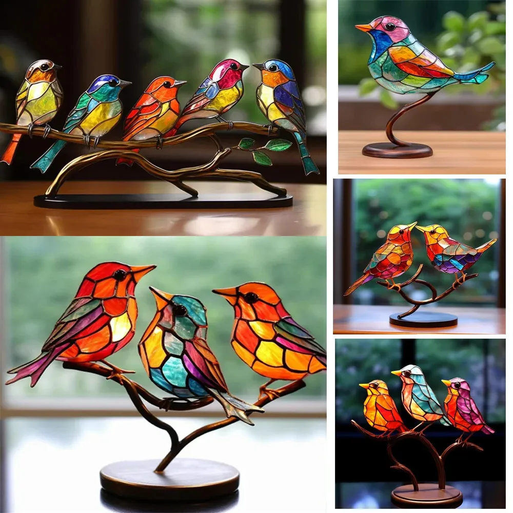 Premium Stained Glass Bird Decorations for Home - Double Sided Desktop ...