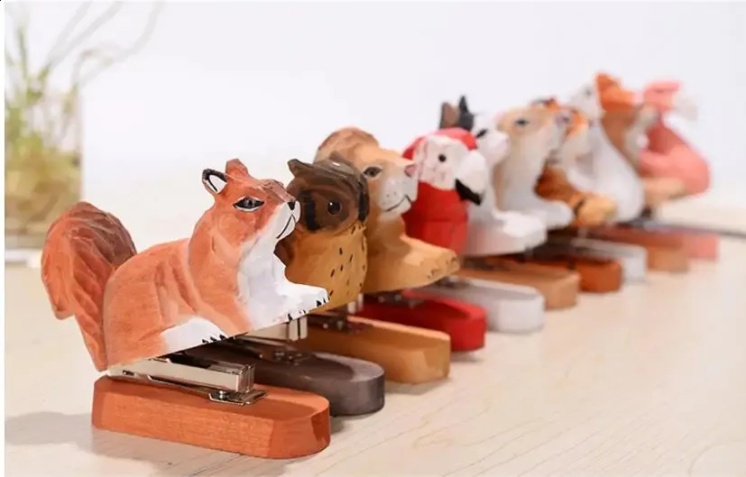 Cute Animal Wood Carving Stapler - Handmade Forest Creature Design ...