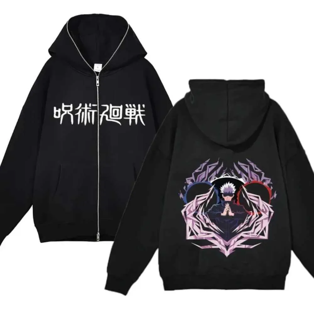 Y2K Anime Gojo Satoru Zipper Hoodies Jujutsu Kaisen Thin Fleece Full ...