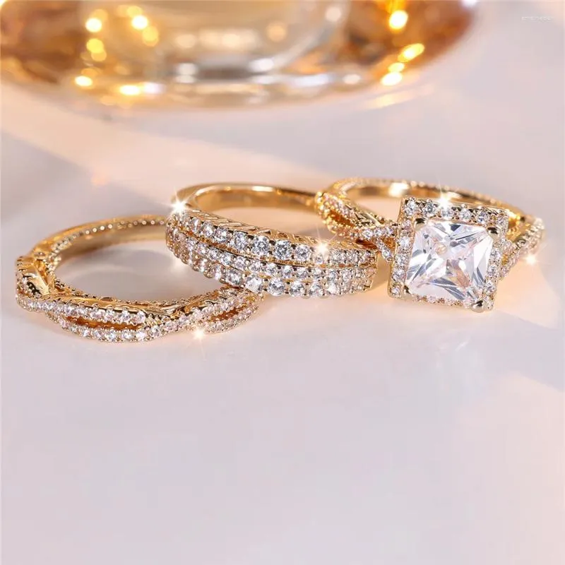 Wedding Rings Set for Women, Silver Color, White Zircon Stone, Square ...