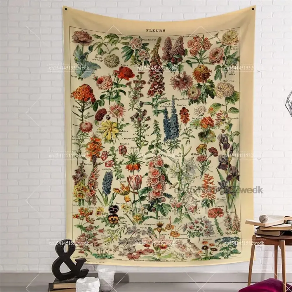 Vintage Floral Tapestry Wall Hanging: Botanical Wildflower Chart ...