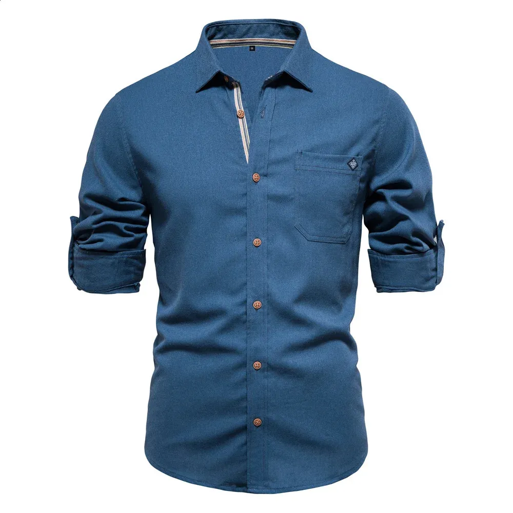 Premium Cotton Men's Long Sleeve Polo: Classic Solid Color Design ...