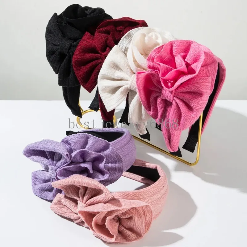 Large Pink Fabric and Leather Bow Headband for Women, Classic Style ...