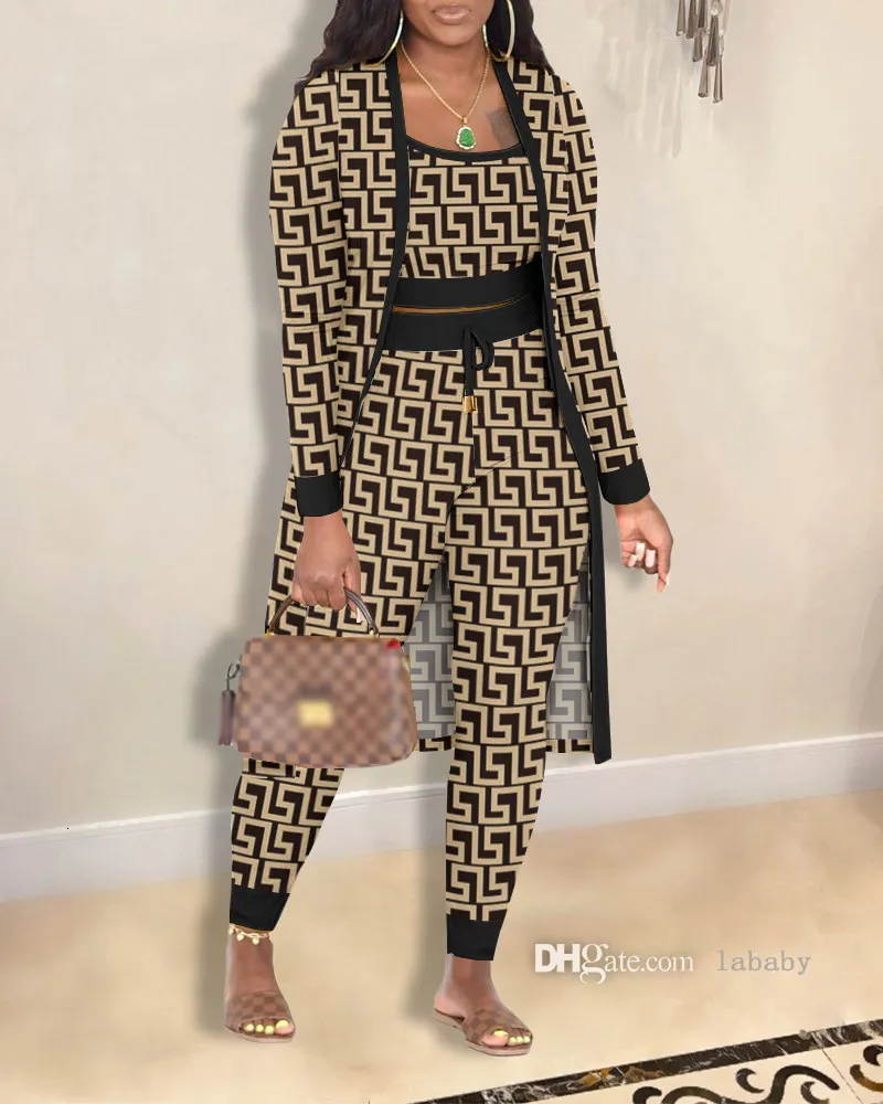 Women's Plus Size Geometric Print 3-Piece Tracksuit Set - Sports Vest ...