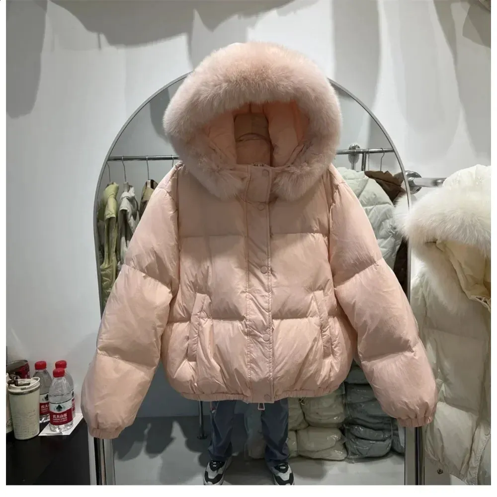 Premium White Duck Down Padded Coat - Big Fur Collar, Hooded Winter ...
